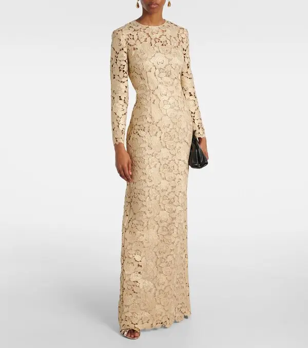 Oscar De La Renta Floral Lace Gown - Gold