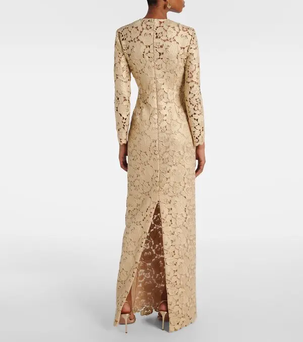 Oscar De La Renta Floral Lace Gown - Gold