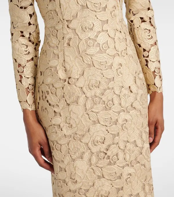 Oscar De La Renta Floral Lace Gown - Gold