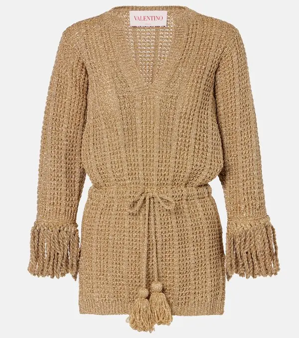 Valentino Garavani Open-knit Lamé Minidress - Gold