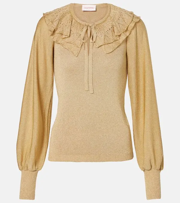 Valentino Garavani Ruffled Lamé Sweater - Gold