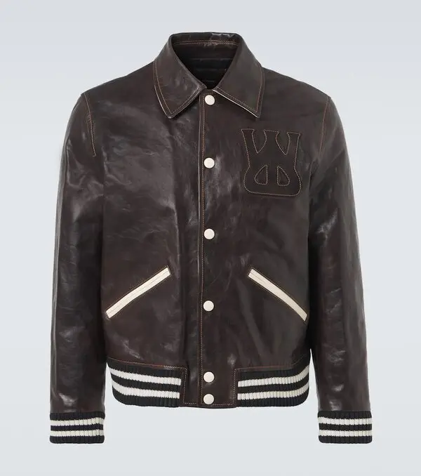 WALES BONNER Prince Leather Varsity Jacket