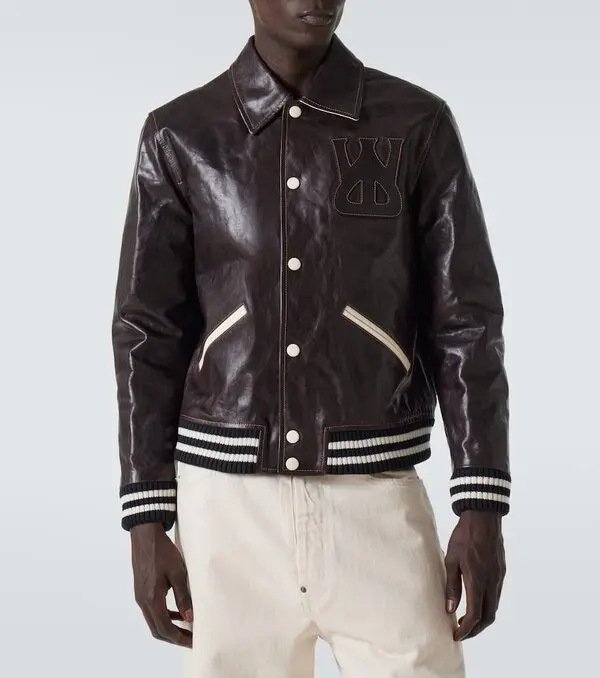 WALES BONNER Prince Leather Varsity Jacket