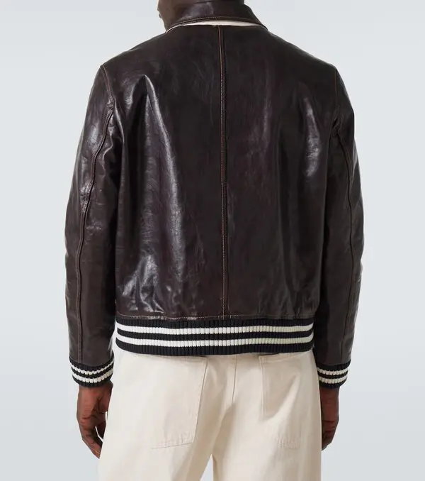 WALES BONNER Prince Leather Varsity Jacket