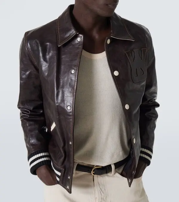 WALES BONNER Prince Leather Varsity Jacket
