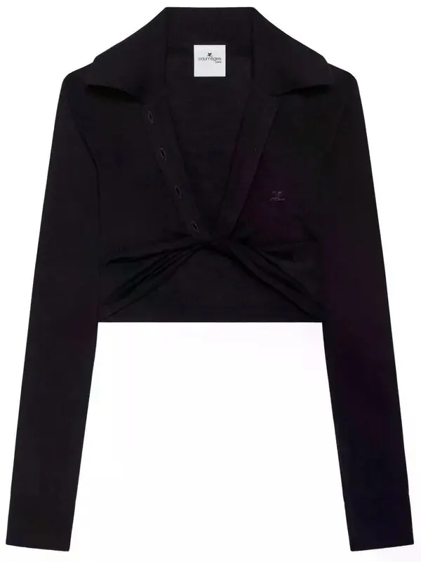 COURREGES Twist-detail Cropped Polo Jumper - Black
