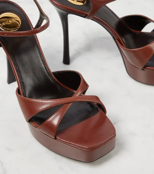 Saint Laurent Debbie 85 Leather Platform Sandals - Brown