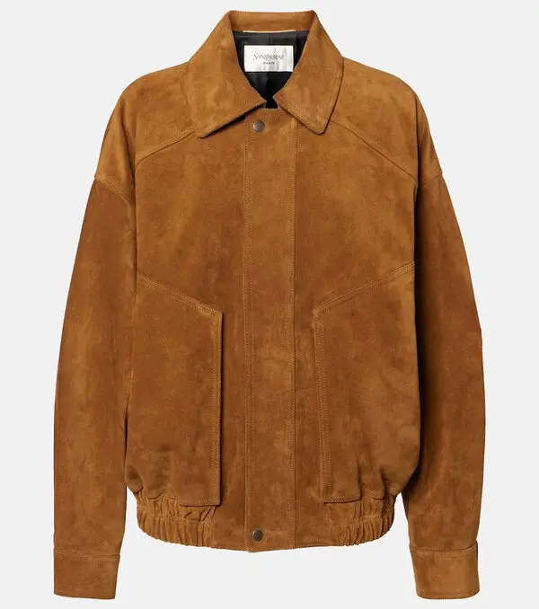 Saint Laurent Suede Bomber Jacket - Brown