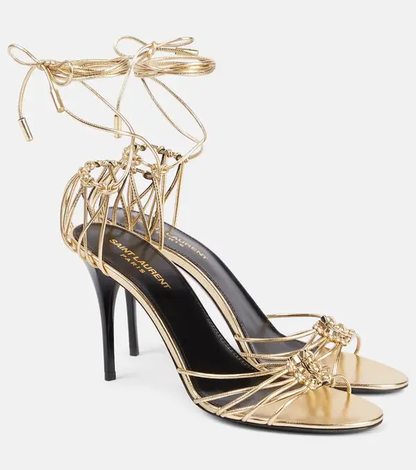 Saint Laurent Babylone 90 Leather Sandals - Gold