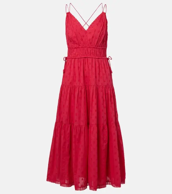 Ulla Johnson Freya Polka-dot Cotton Dobby Midi Dress - Pink