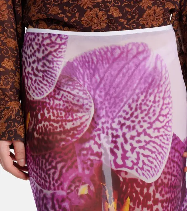 Dries Van Noten Printed Silk Midi Skirt