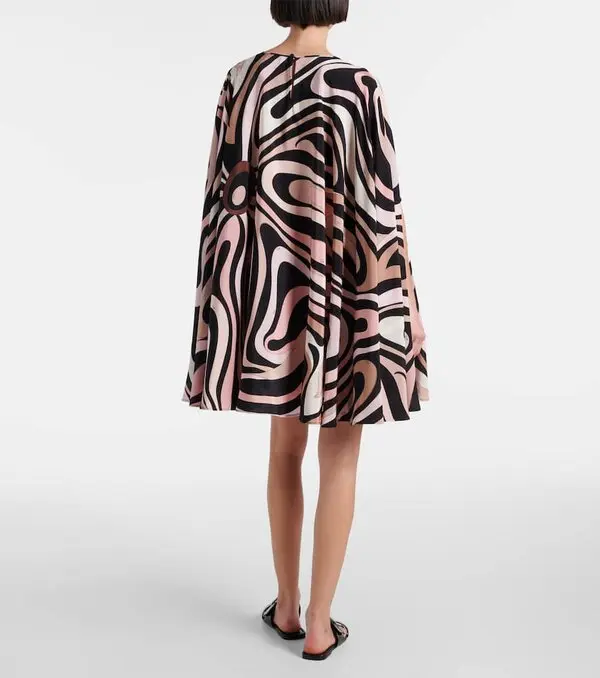 Emilio Pucci Marmo Caped Crepe De Chine Minidress - Beige
