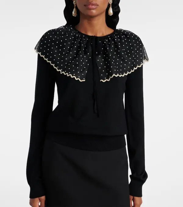 Valentino Garavani Tulle-trimmed Wool Sweater