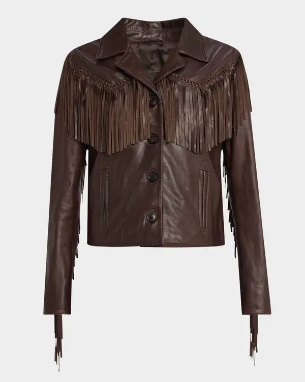 NILI LOTAN Eloi Leather Fringe Jacket