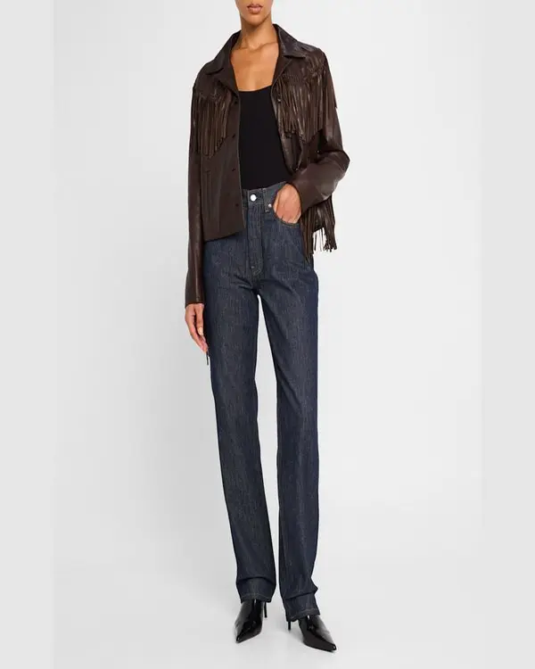 NILI LOTAN Eloi Leather Fringe Jacket