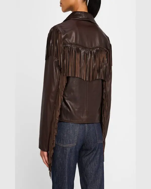 NILI LOTAN Eloi Leather Fringe Jacket