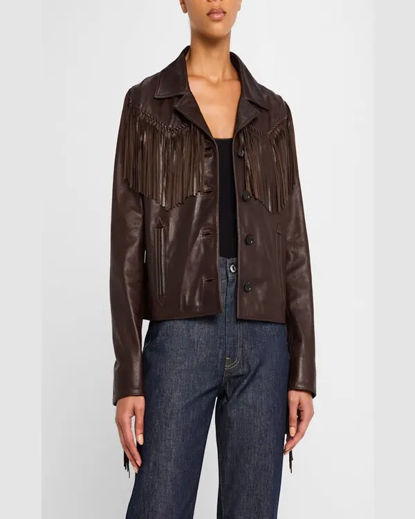 NILI LOTAN Eloi Leather Fringe Jacket