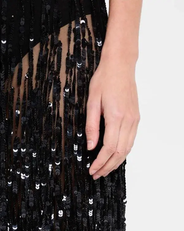 Lapointe Sequin-embellished Fringed Maxi Skirt