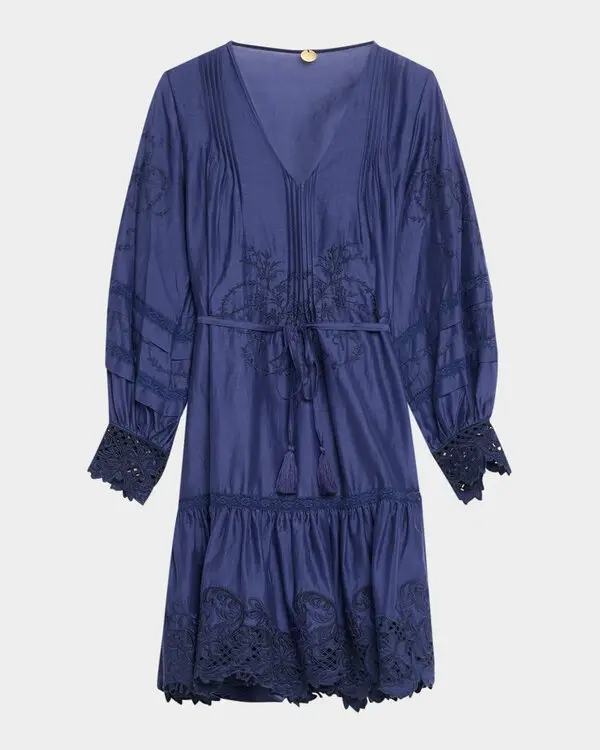 Kobi Halperin Sykora Embroidered Belted Dress - Indigo
