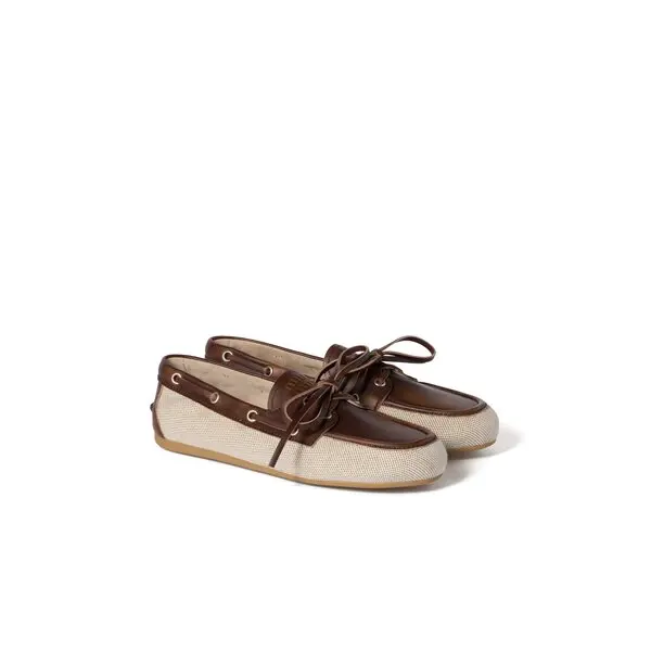 Miu Miu Canvas And Leather Deck Shoes - Beige/brown