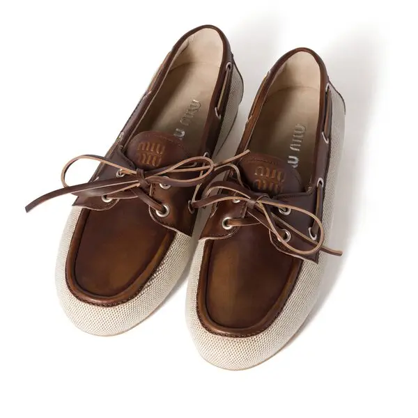 Miu Miu Canvas And Leather Deck Shoes - Beige/brown