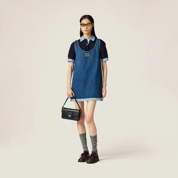 miu miu denim dress Washed Mini - Navy Color:Charcoal Herringbone How to Make an elegant chiffon evening gowns Denim overall dress while blue finish keeps