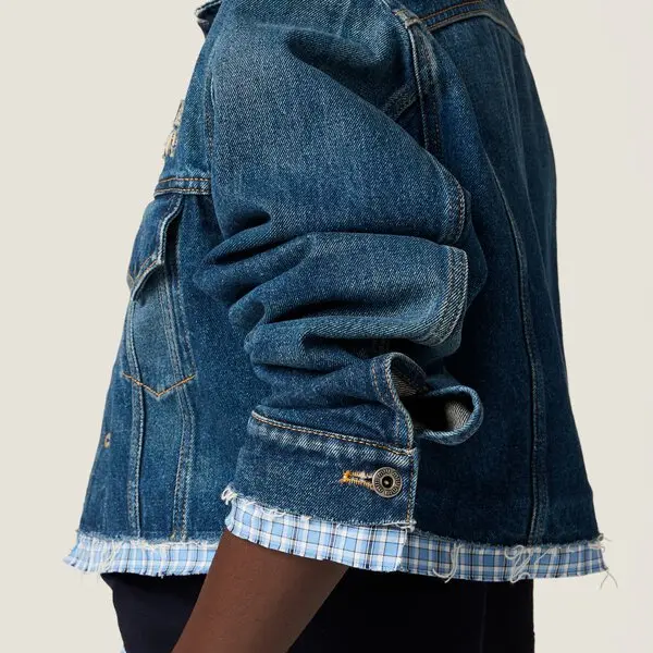 Miu Miu Washed Denim Blouson Jacket - Navy