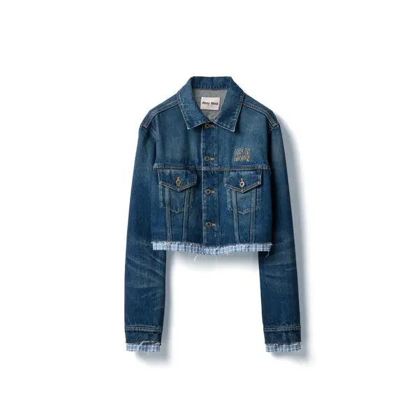 Miu Miu Washed Denim Blouson Jacket - Navy