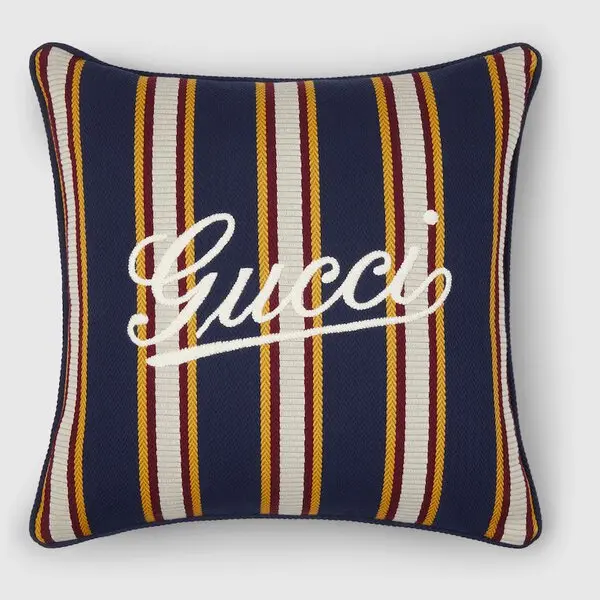 Gucci Small Striped Cotton Jacquard Cushion - Blue
