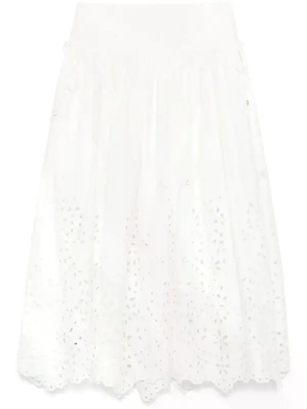 SELF-PORTRAIT Cotton Embroidered Midi Skirt - White