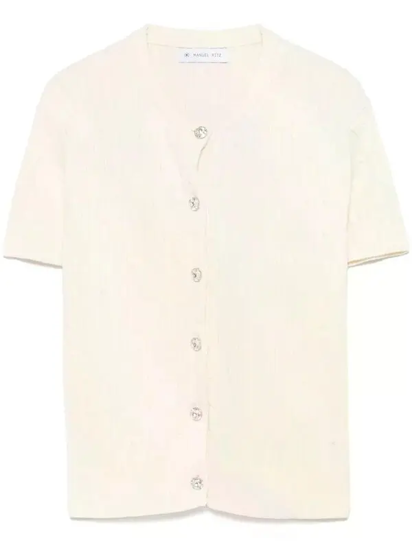MANUEL RITZ Cotton Short-sleeve Cardigan - Neutrals