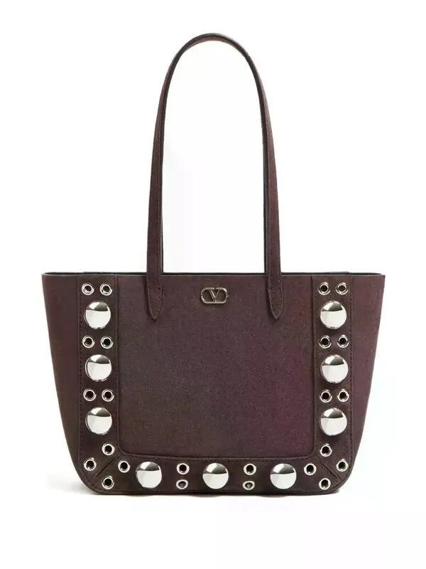 Valentino Garavani Suede Shopping Bag With Stud Embellishments - Brown