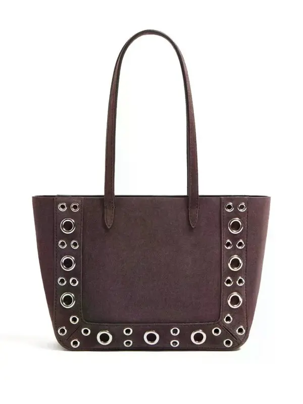 Valentino Garavani Suede Shopping Bag With Stud Embellishments - Brown