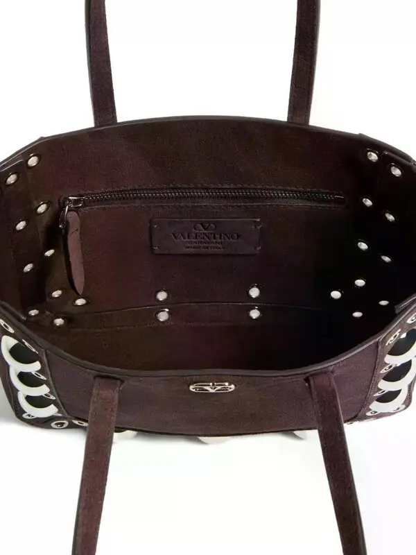 Valentino Garavani Suede Shopping Bag With Stud Embellishments - Brown