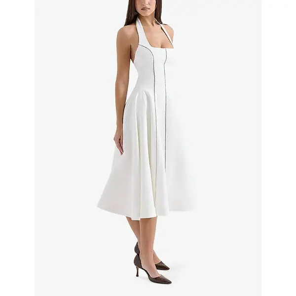 loulou ivory halter neck midi dress White Midi Dress - Satin Midi Dress - Backless Halter Dress