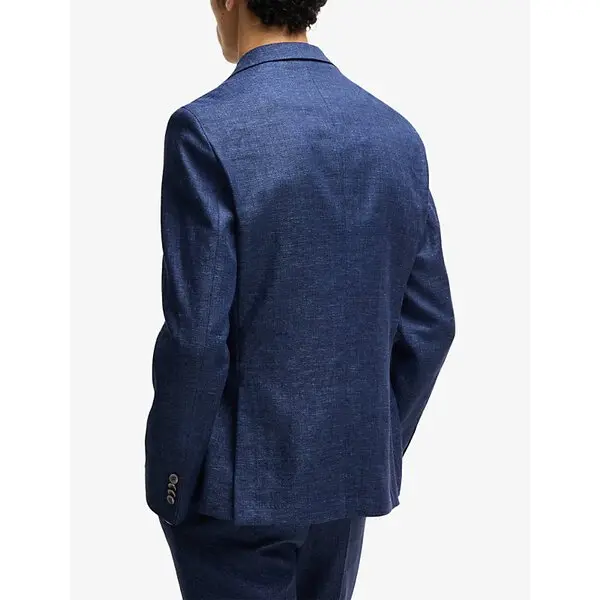 BOSS Notched-lapel Single-breasted Slim-fit Woven Blazer - Dark Blue