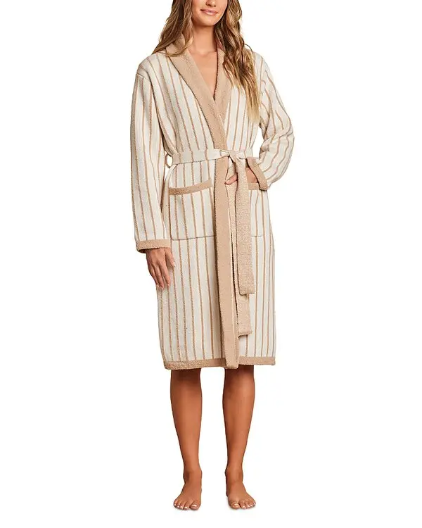 Barefoot Dreams Cozychic Pinstriped Robe - Cream/tan