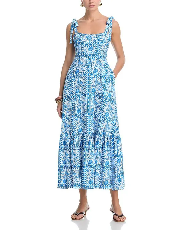 Aqua Tile Print Maxi Dress - Blue/white