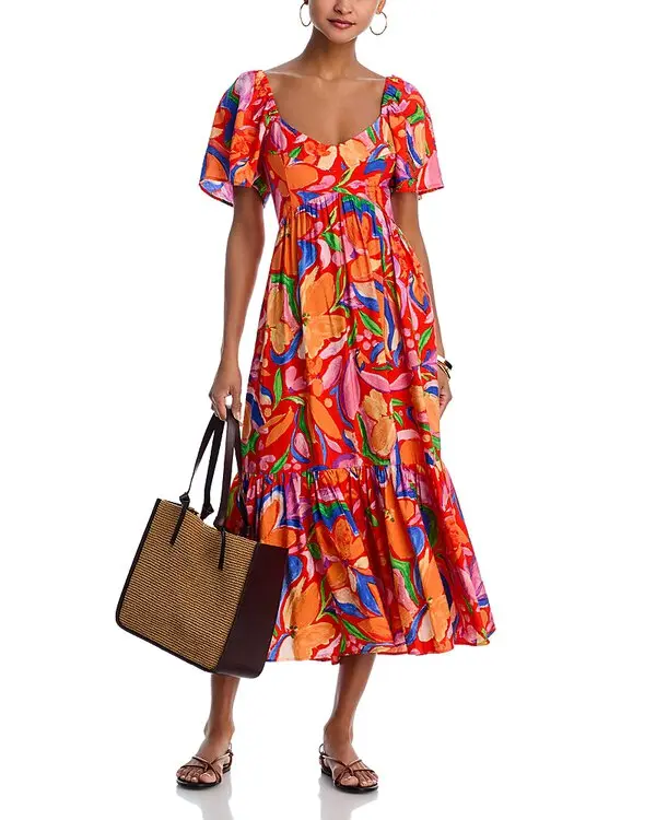 Aqua Floral Print Oversized Dress - Red Multi