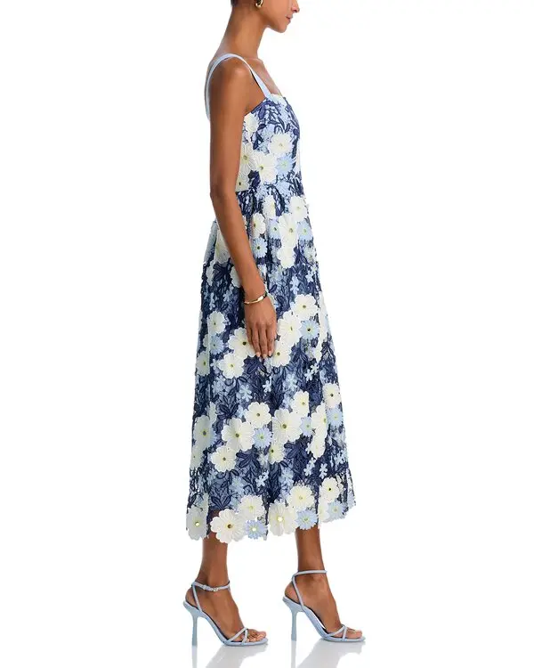 Aqua Floral Lace Midi Dress In Blue Multi - 81% Off | Editorialist