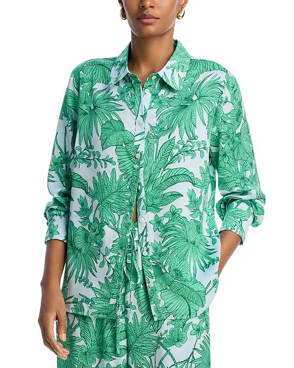 Aqua Palm Printed Satin Shirt
