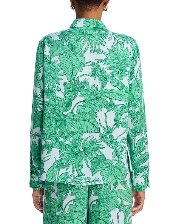 Aqua Palm Printed Satin Shirt