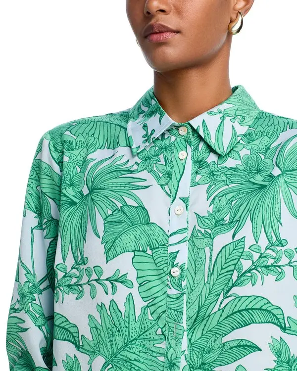 Aqua Palm Printed Satin Shirt