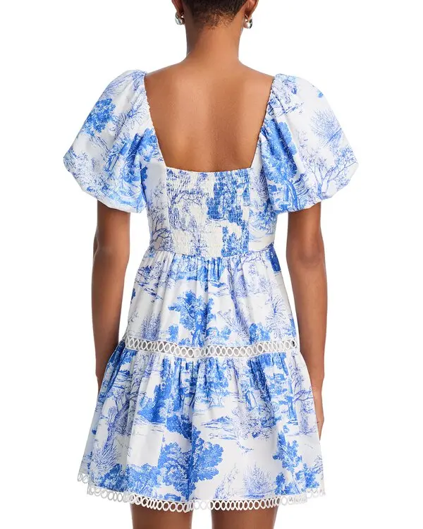 Aqua Toile Puff Sleeve Dress