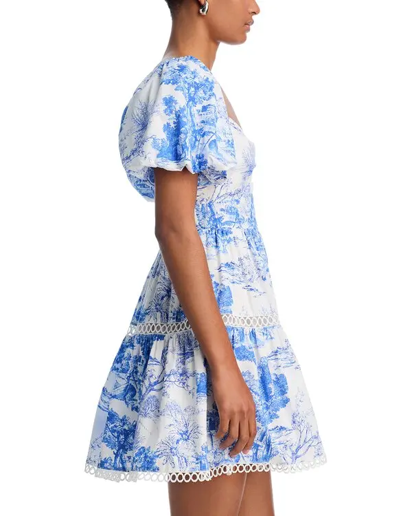 Aqua Toile Puff Sleeve Dress