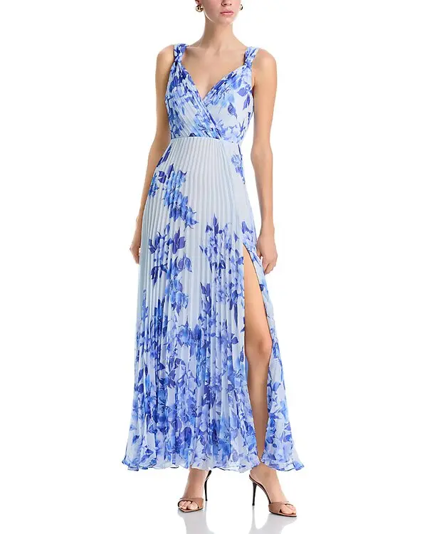 Aqua Floral Pleated Maxi Dress - Blue Multi