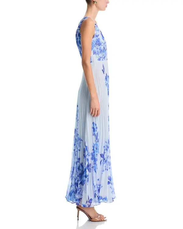 Aqua Floral Pleated Maxi Dress - Blue Multi - 20% Off