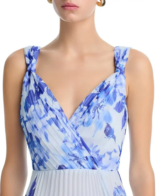Aqua Floral Pleated Maxi Dress - Blue Multi