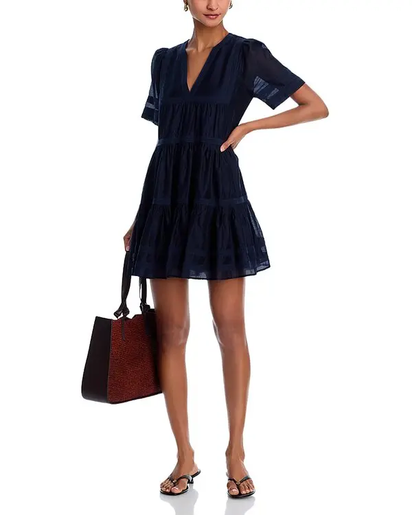 Aqua Lace Voile Short Sleeve Dress - Navy