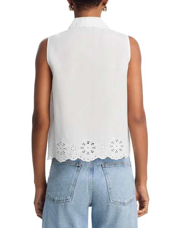 Aqua Eyelet Trim Sleeveless Shirt